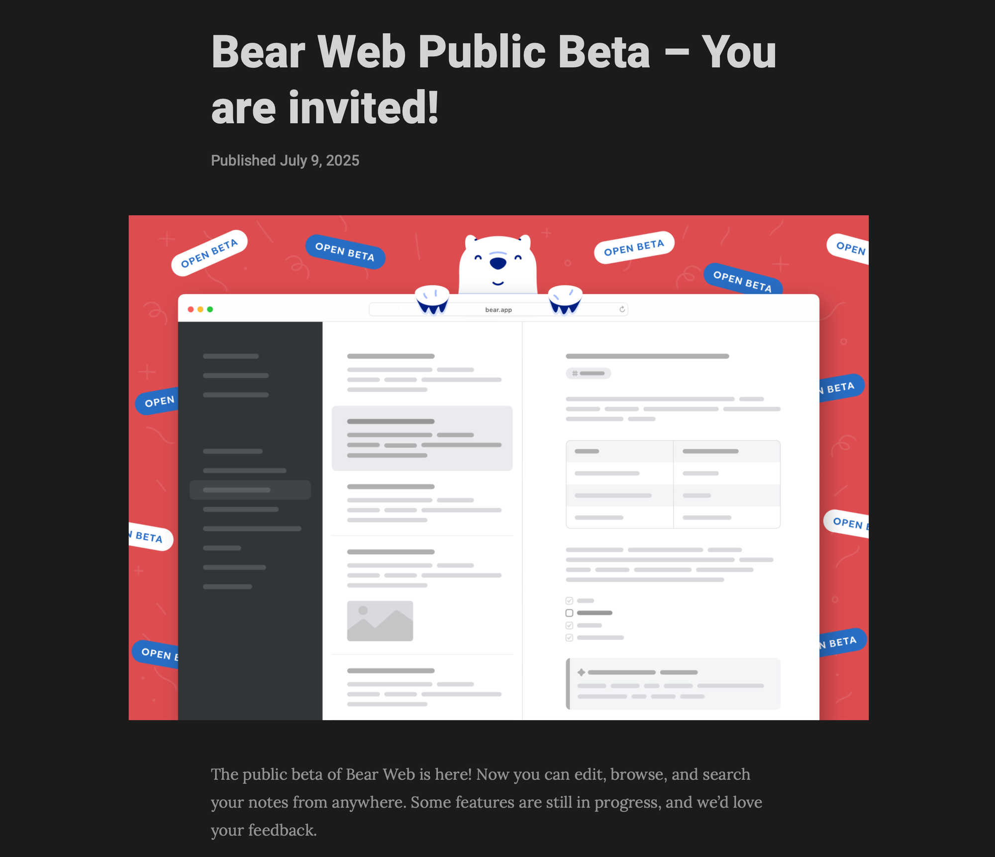 The Bear app Goes Web